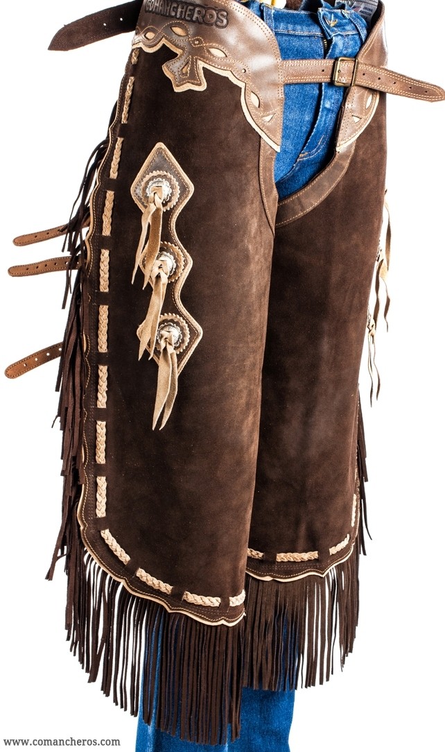 Chinks mit klassischen Aufnähern drei Riemen mit Schlaufen